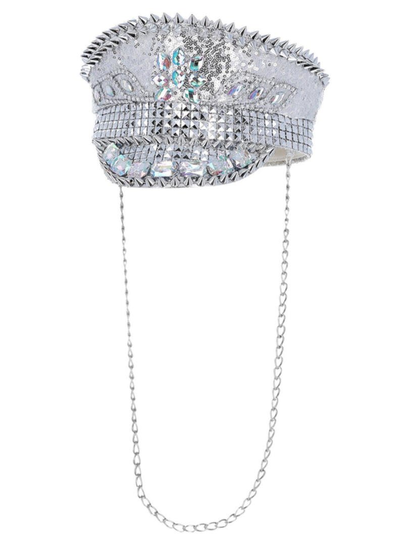 Fever Deluxe Sequin Studded Captains Hat, Silver - Fancy Dress Town ...